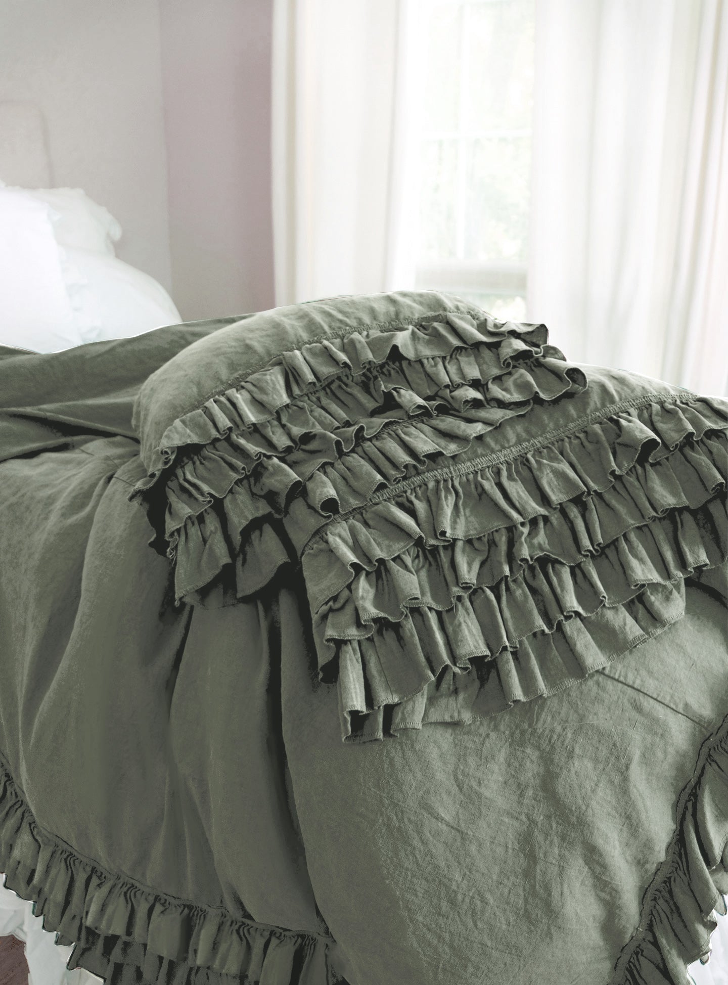NEW! Gypsy Ruffle Linen Collection - Sage – Linen Salvage Et Cie
