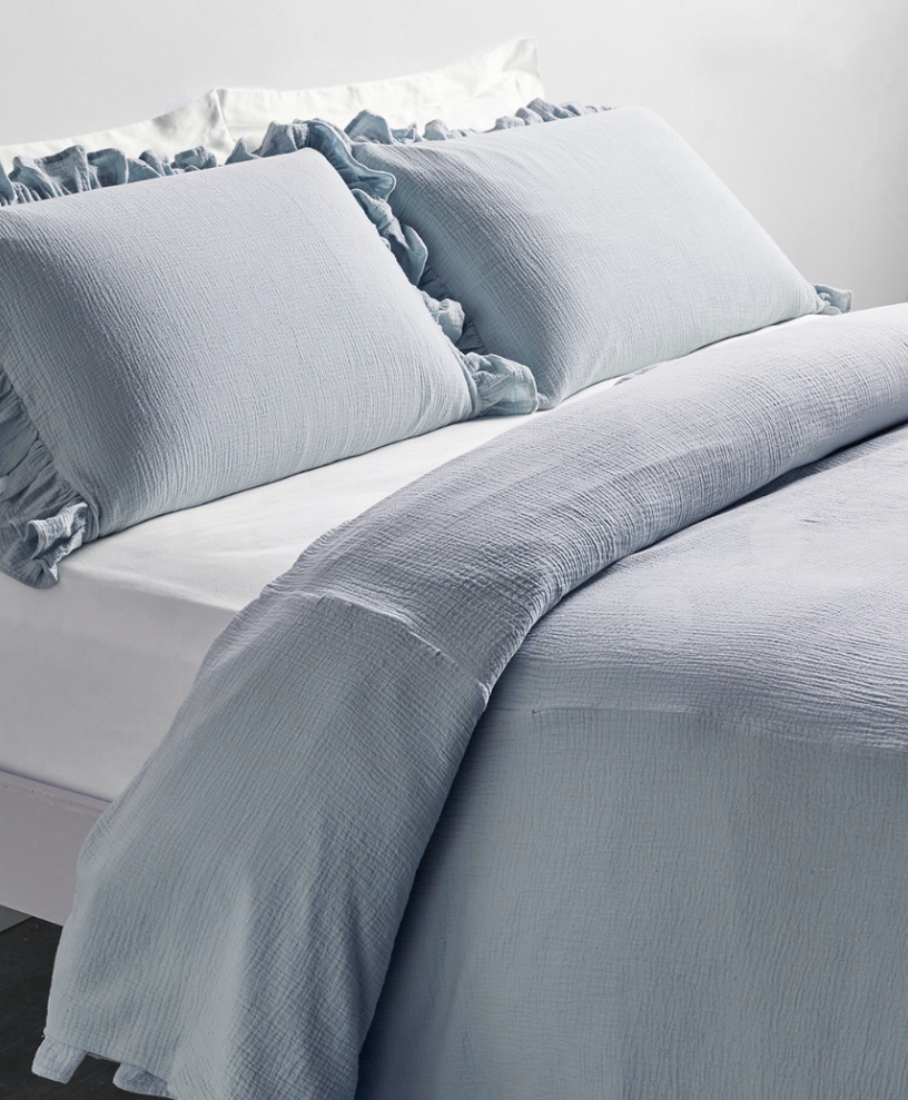 Soft Pucker Ruffle Duvet Set-Soft Blue – Linen Salvage Et Cie